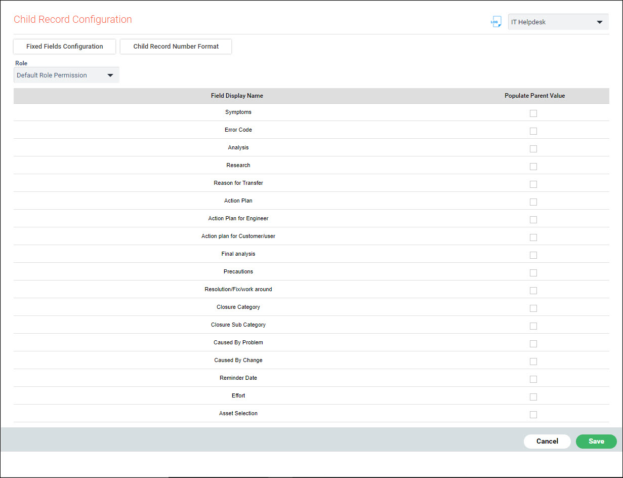 Child Record Configuration